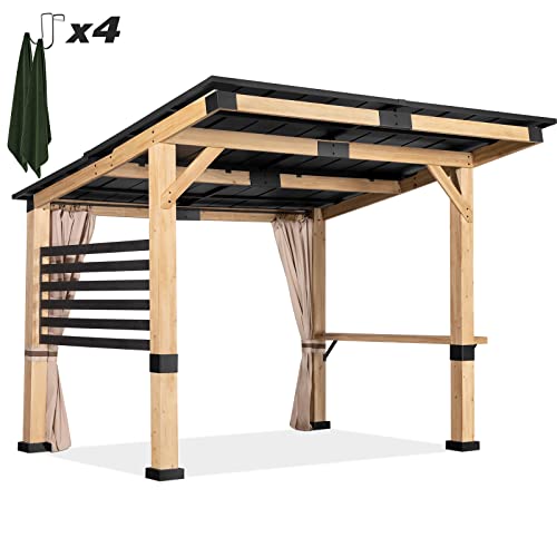 Joyside Cedar Wood Gazebo 10 ft. x 12 ft. - Patio Wood Gazebo with Cedar Frame and Metal Steel Roof Panels, Hardtop Gazebo for Patio Lawn Deck and Parties