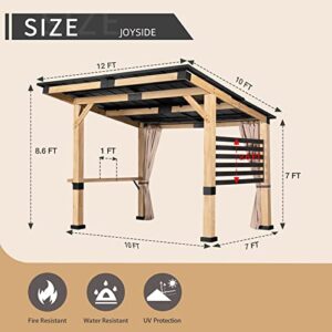 Joyside Cedar Wood Gazebo 10 ft. x 12 ft. - Patio Wood Gazebo with Cedar Frame and Metal Steel Roof Panels, Hardtop Gazebo for Patio Lawn Deck and Parties