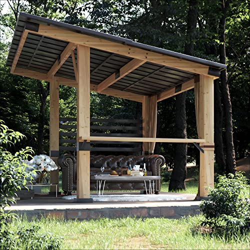 Joyside Cedar Wood Gazebo 10 ft. x 12 ft. - Patio Wood Gazebo with Cedar Frame and Metal Steel Roof Panels, Hardtop Gazebo for Patio Lawn Deck and Parties