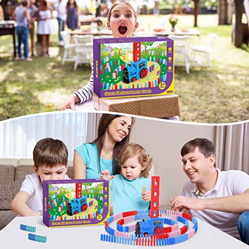 Kids Games Domino Train Toys,200PCS Automatic Domino Train Toy for Boys 4-6,Toddler Toys Train Domino Stacker with Steam,Light,Storage Bag,Dominoes for Kids Creative Birthday Gifts Boys,Girls Age 3-6