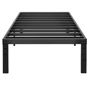 aldrich 14 inch metal twin bed frame - single black basic anti squeak steel slats platform, easy assembly heavy duty noise free bedframes, no box spring needed