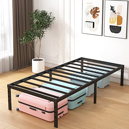 ALDRICH 14 Inch Metal Twin Bed Frame - Single Black Basic Anti Squeak Steel Slats Platform, Easy Assembly Heavy Duty Noise Free Bedframes, No Box Spring Needed