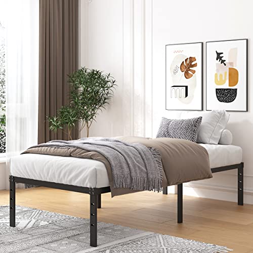 ALDRICH 14 Inch Metal Twin Bed Frame - Single Black Basic Anti Squeak Steel Slats Platform, Easy Assembly Heavy Duty Noise Free Bedframes, No Box Spring Needed