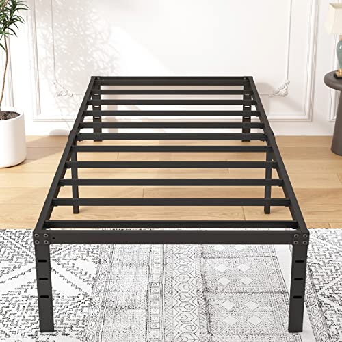 ALDRICH 14 Inch Metal Twin Bed Frame - Single Black Basic Anti Squeak Steel Slats Platform, Easy Assembly Heavy Duty Noise Free Bedframes, No Box Spring Needed