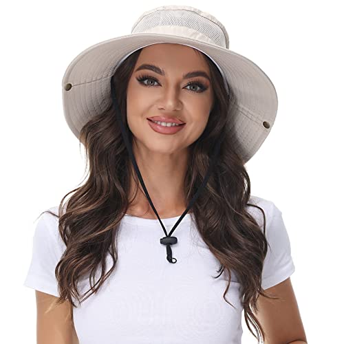 Summer Sun Hat Women Wide Brim Breathable Outdoor Hiking Hat Summer Fishing Hat with Adjustable Drawstring