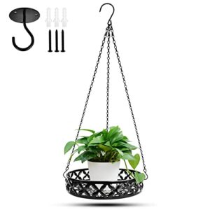 fimago metal plant hanger, hanging planter basket decorative plant pot holder for outdoor indoor with ceiling hook, modern plant hanging basket for balcony porch garden home decor, black