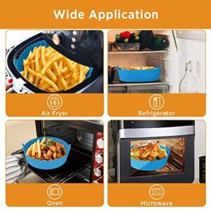 OUTXE Silicone Air Fryer Liners, 2-Pack Reusable Airfryer Basket Tray Accessories Round Compatible With Ninja Cosori Gourmia 5.8/6/7/8/9 qt (Blue+Gray)