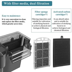 VILLNO 200GPH Ultra Quiet Aquarium Filter: 9W Adjustable Filter for 10-45Gal Fish Tank, Activated Carbon Filter with 2 Filter Cartridges, Hang on Back Aquarium Filter