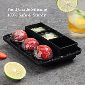 Ice Cube Tray, Morfone Silicone Round Ice Ball Mold& Square Large Ice Mold Combo with Lid, Funnel Design Easy-Release Reusable Ice Ball Maker for Whiskey, Cocktail, Bourbon, Homemade Drinks