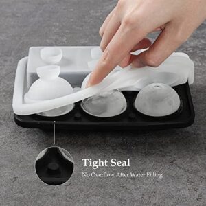 Ice Cube Tray, Morfone Silicone Round Ice Ball Mold& Square Large Ice Mold Combo with Lid, Funnel Design Easy-Release Reusable Ice Ball Maker for Whiskey, Cocktail, Bourbon, Homemade Drinks