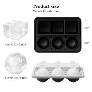 Ice Cube Tray, Morfone Silicone Round Ice Ball Mold& Square Large Ice Mold Combo with Lid, Funnel Design Easy-Release Reusable Ice Ball Maker for Whiskey, Cocktail, Bourbon, Homemade Drinks