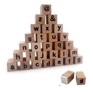 30 pcs wooden rubber stamps, alphabet stamps for crafts, symbol & letter stamps for gift card making