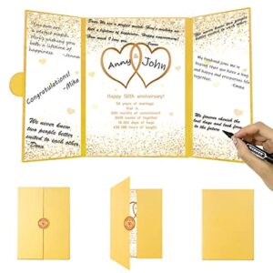 trgowaul gold 50th wedding anniversary guest book alternative, 50th anniversary decorations, 50 years of marriage signature certificate board, happy 50 anniversary party supplies gift card men women