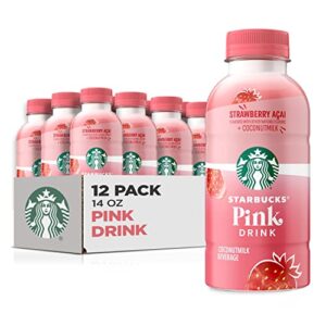 starbucks pink drink, strawberry acai with coconut milk, 14oz bottles (12 pack)