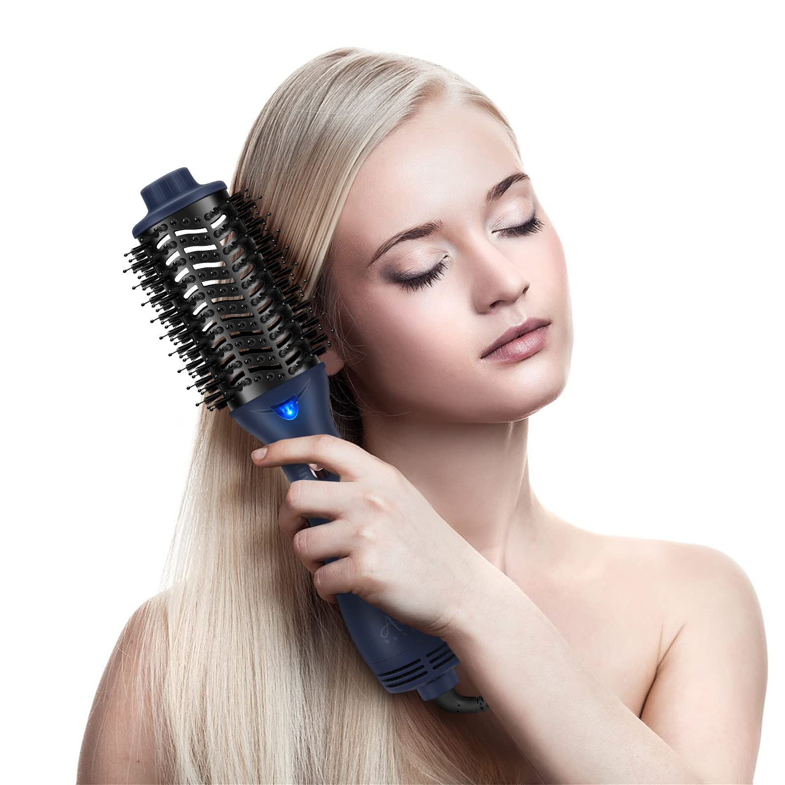 One Step Hair Dryer & Volumizing Hot Air Brush, Aima Beauty Hair Blow Dryer Brush, Ceramic Straightener Brush, Curler & Hot Comb 4 in 1 Salon Ionic Hair Brush, Prussian Blue