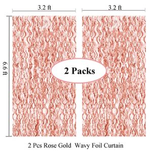 Wavy Tinsel Foil Fringe Curtains and 16 inch Bride Balloons Photo Backdrop for Bachelorette Party Decorations Bridal Shower Decorations(2 Pack 3.2 ft x 6.6 ft Rose Gold)