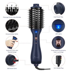 One Step Hair Dryer & Volumizing Hot Air Brush, Aima Beauty Hair Blow Dryer Brush, Ceramic Straightener Brush, Curler & Hot Comb 4 in 1 Salon Ionic Hair Brush, Prussian Blue