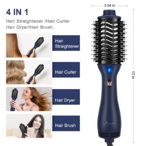 One Step Hair Dryer & Volumizing Hot Air Brush, Aima Beauty Hair Blow Dryer Brush, Ceramic Straightener Brush, Curler & Hot Comb 4 in 1 Salon Ionic Hair Brush, Prussian Blue