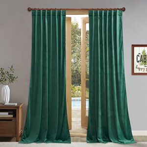 stangh pine green velvet curtains 96 inches long, room darkening window drapes elegant home decoration for bedroom/party backdrop/dining room, w52 x l96, 2 panels