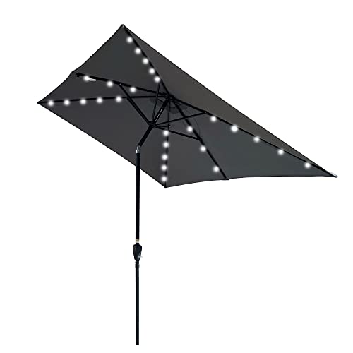 Overstock 10' X 6' Powder-Coated Steel Patio Umbrella Outdoor Market LED Lights with Crank and Button Tilt Brown