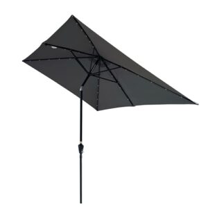 Overstock 10' X 6' Powder-Coated Steel Patio Umbrella Outdoor Market LED Lights with Crank and Button Tilt Brown