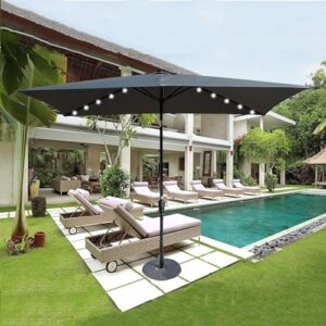 Overstock 10' X 6' Powder-Coated Steel Patio Umbrella Outdoor Market LED Lights with Crank and Button Tilt Brown