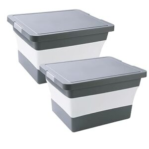 Beinilai Collapsible Storage Bins with lids,26 Qt Plastic Storage Bin Containers Tote Organizing with Secure Buckles，Suitable for Family Outdoor Multi-scene,Grey