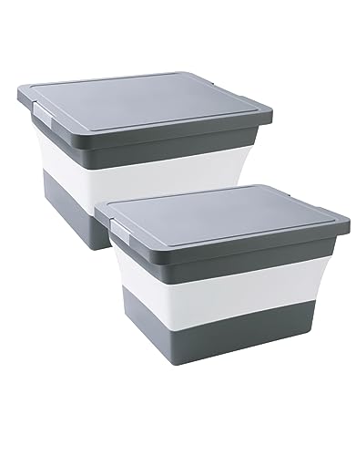 Beinilai Collapsible Storage Bins with lids,26 Qt Plastic Storage Bin Containers Tote Organizing with Secure Buckles，Suitable for Family Outdoor Multi-scene,Grey