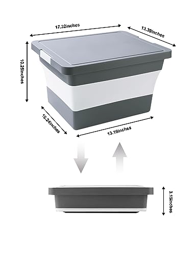 Beinilai Collapsible Storage Bins with lids,26 Qt Plastic Storage Bin Containers Tote Organizing with Secure Buckles，Suitable for Family Outdoor Multi-scene,Grey