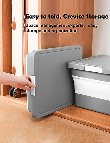 Beinilai Collapsible Storage Bins with lids,26 Qt Plastic Storage Bin Containers Tote Organizing with Secure Buckles，Suitable for Family Outdoor Multi-scene,Grey