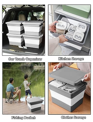 Beinilai Collapsible Storage Bins with lids,26 Qt Plastic Storage Bin Containers Tote Organizing with Secure Buckles，Suitable for Family Outdoor Multi-scene,Grey