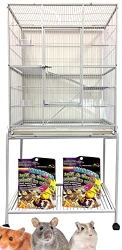 64" Extra Large Deluxe and Sturdy Wrought Iron 4-Tiers Tight 1/2-inch Bar Spacing for Ferret Chinchilla Sugar Glider Mice Rat Cage with Detachable Rolling Stand