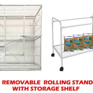 64" Extra Large Deluxe and Sturdy Wrought Iron 4-Tiers Tight 1/2-inch Bar Spacing for Ferret Chinchilla Sugar Glider Mice Rat Cage with Detachable Rolling Stand