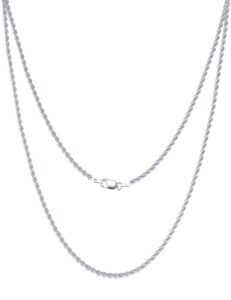 silver necklace for women men 2mm rope chain 925 sterling silver clasp rope chain silver chain for men 16/18/20/22/24/26/28/30 inches(16)