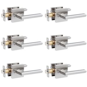 hosom 6 pack passage door handles interior door levers for hallway, closet doors heavy duty no locking door handle set, satin nickel finished with square plate