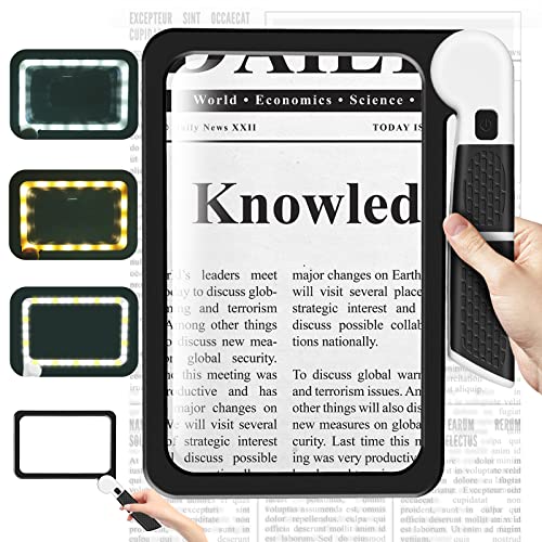 Arsir 7.3*4.4" Full-Page 5X Magnifying Glass for Reading, Large Folding Lighted Magnifier with 48 LED Lights (3Modes), Rectangular Handhold Magnify Lens Gifts for Seniors Reading Books, Prints -Black