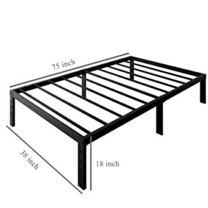 Mavesmog Twin Size Bed Frame,18 inch High Metal Platform，3500lbs Heavy Duty Base Bed,No Box Spring Needed,Sturdy Steel Slat Support Foundation,Non slip,Noise Free,Under Bed Storage,Easy Assembly,Black