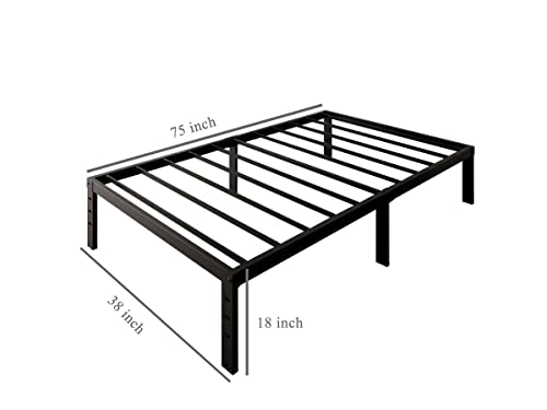 Mavesmog Twin Size Bed Frame,18 inch High Metal Platform，3500lbs Heavy Duty Base Bed,No Box Spring Needed,Sturdy Steel Slat Support Foundation,Non slip,Noise Free,Under Bed Storage,Easy Assembly,Black