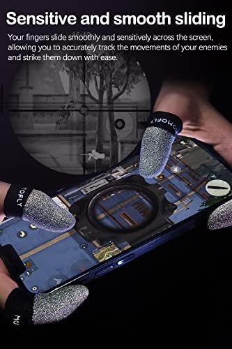 MOMOFLY Gaming Finger Sleeves,Customized for American Finger Sizes,100% Visible Silver Fibers,Just Right Pressure/Breathable/Sweatproof,Silver Bullet Ⅰfor COD Mobile PUBG Gaming Glove（10P） (M)