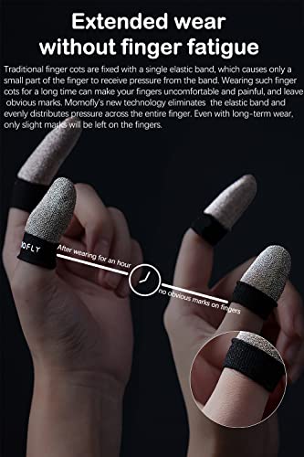 MOMOFLY Gaming Finger Sleeves,Customized for American Finger Sizes,100% Visible Silver Fibers,Just Right Pressure/Breathable/Sweatproof,Silver Bullet Ⅰfor COD Mobile PUBG Gaming Glove（10P） (M)