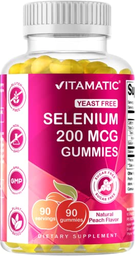 Vitamatic Yeast Free Selenium Gummies 200mcg as Selenomethionine Supplement Essential Trace Mineral with Superior Absorption 90 Pectin Based Gummies