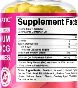 Vitamatic Yeast Free Selenium Gummies 200mcg as Selenomethionine Supplement Essential Trace Mineral with Superior Absorption 90 Pectin Based Gummies