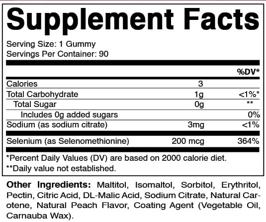 Vitamatic Yeast Free Selenium Gummies 200mcg as Selenomethionine Supplement Essential Trace Mineral with Superior Absorption 90 Pectin Based Gummies