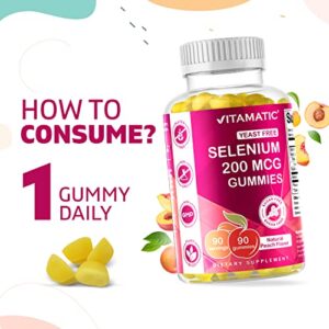 Vitamatic Yeast Free Selenium Gummies 200mcg as Selenomethionine Supplement Essential Trace Mineral with Superior Absorption 90 Pectin Based Gummies