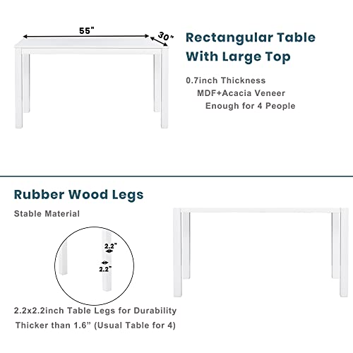 5 Piece Kitchen Dining Table Set, Wood Rectangular Dining Table with 4 Arm Upholstered Dining Chairs, Kitchen Room Table Set for 4 Persons (Beige)