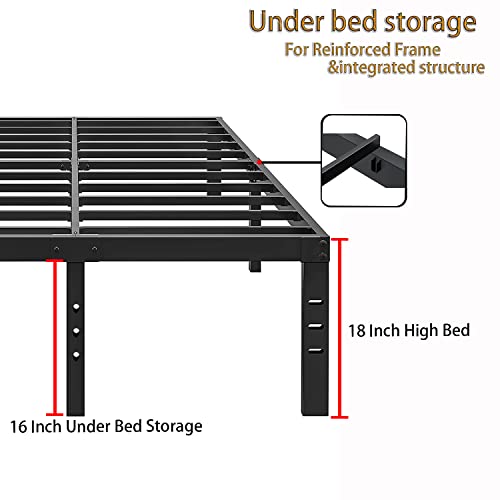 Caplisave California King Bed Frame,Heavy Duty Metal Platform 18 Inch High Bed Frames，Max 3500lbs Sturdy Metal Support，Underbed Storage，Easy Assembly，No Box Spring Needed,Black