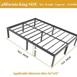 Caplisave California King Bed Frame,Heavy Duty Metal Platform 18 Inch High Bed Frames，Max 3500lbs Sturdy Metal Support，Underbed Storage，Easy Assembly，No Box Spring Needed,Black