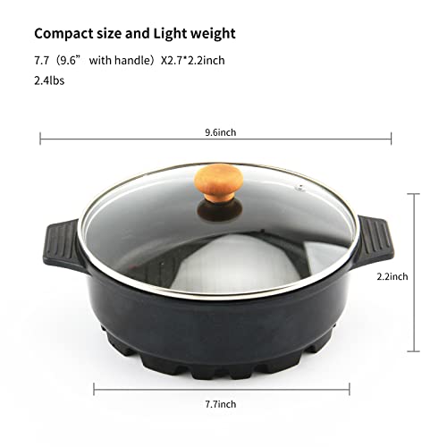 Cast aluminum stove top Korean BBQ pot with glass lid-light weight and non stick grill plate for outdoor use and camping,