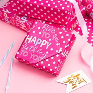 MAYPLUSS Reversible Birthday Wrapping Paper Roll - Mini Roll - 17.3 Inch X 32.8 Feet - Rose Red Birthday Text with Glitter Metallic Foil Design (47.3 sq.ft.ttl)