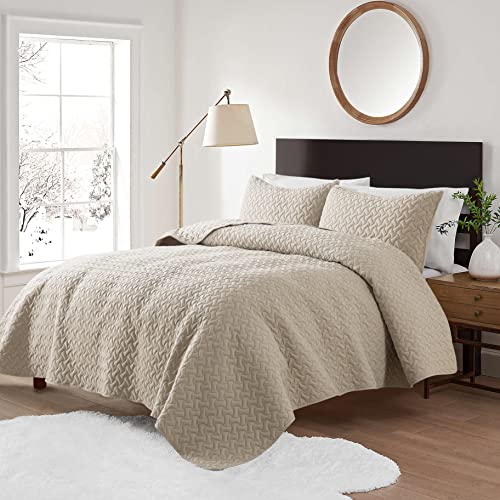 B2EVER Beige King Size Quilt Bedding Sets with Pillow Shams, Lightweight Soft Bedspread Coverlet, Quilted Blanket Thin Comforter Bed Cover for All Season Spring Summer, 3 Pieces, 104x90 inches